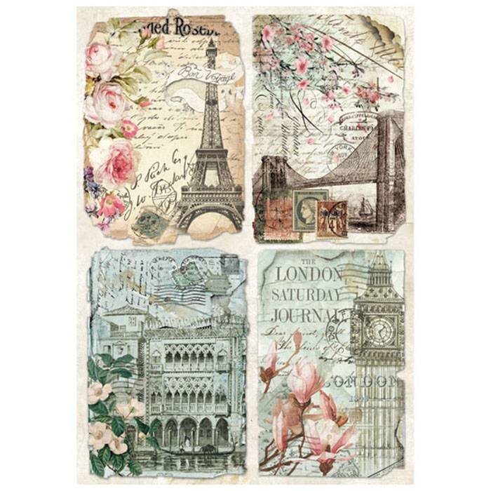 Stamperia Rice Papier A4 versch. Motive: Vintage Postkarte, 1,69